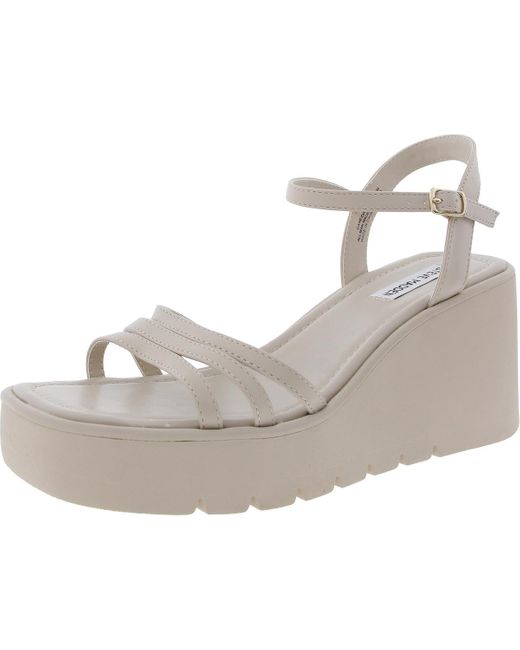 Steve Madden Dane Strappy Faux Leather Wedge Sandals in Gray | Lyst