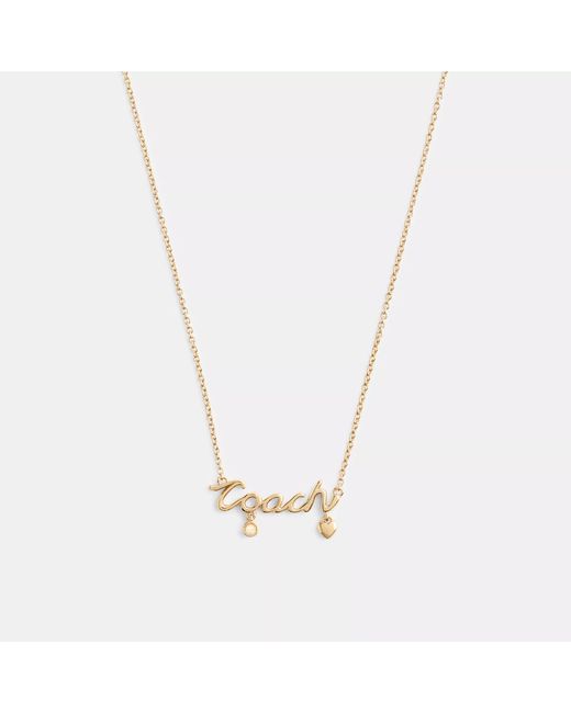 COACH Coach Script Heart Necklace in Metallic | Lyst