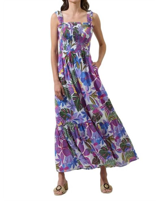 Sugarlips Evren Tropics Tayla Smocked Midi Dress in Purple | Lyst