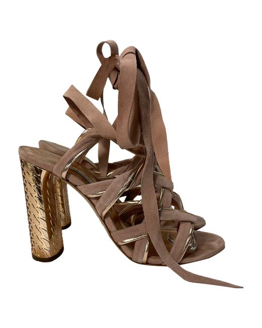 Casadei Wrap Around Textured Heel Sandals in Brown | Lyst