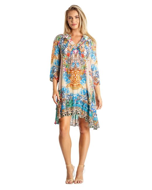 La Moda Clothing Billow Three- Quarter Sleeves Dress in Blue | Lyst