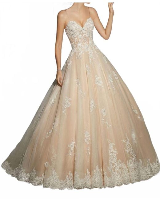 Mori Lee Mariska Embroidered Alencon Lace Gown in Natural | Lyst