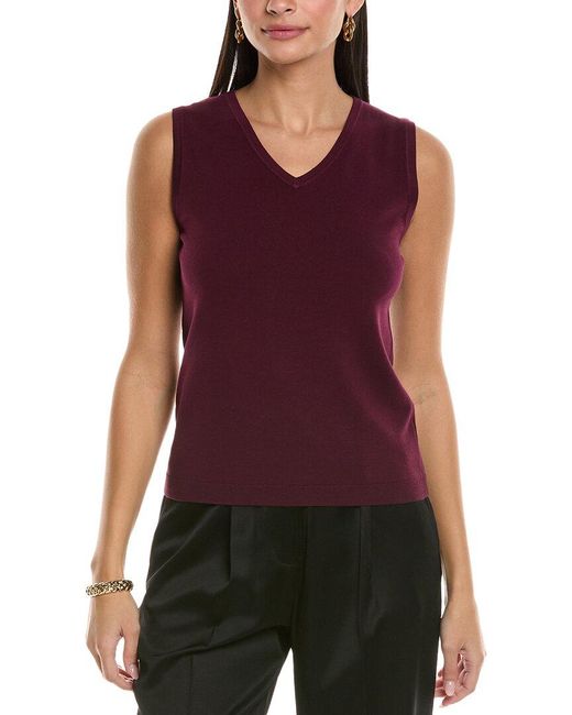 St. John V-Neck Shell in Purple | Lyst
