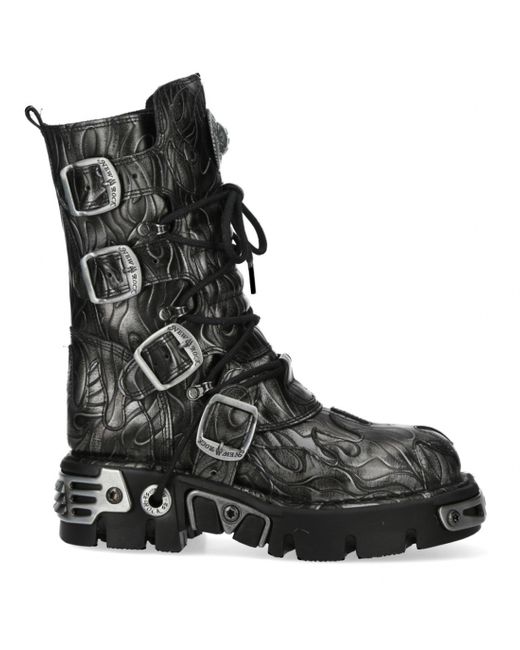 New Rock M-591-C63 Mid-Calf High Steel Leather Metallic Gothic Boots in ...