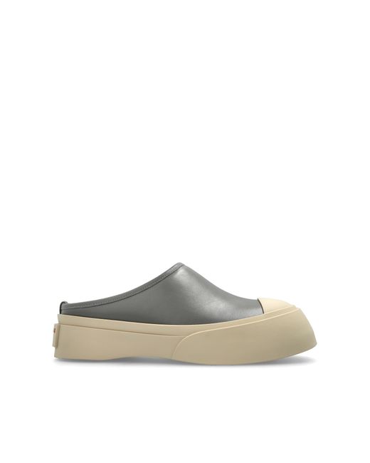 Marni Leather Platform Slides in Gray | Lyst