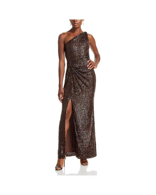 Eliza J Sequined One Shoulder Evening Dress in Brown | Lyst