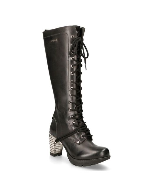 New Rock M-Tr005-S1 Ladies Knee High Gothic High-Heeled Boots in Black ...