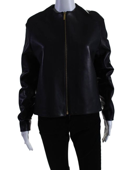 The Row Leather Silk Lining Full Zip Crew Neck Jacket in Black | Lyst