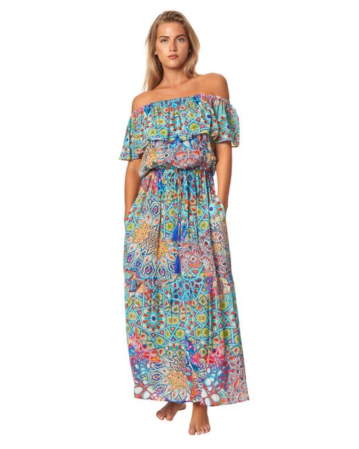 La Moda Clothing Stela Off-Shoulder Raffle Dress in Blue | Lyst