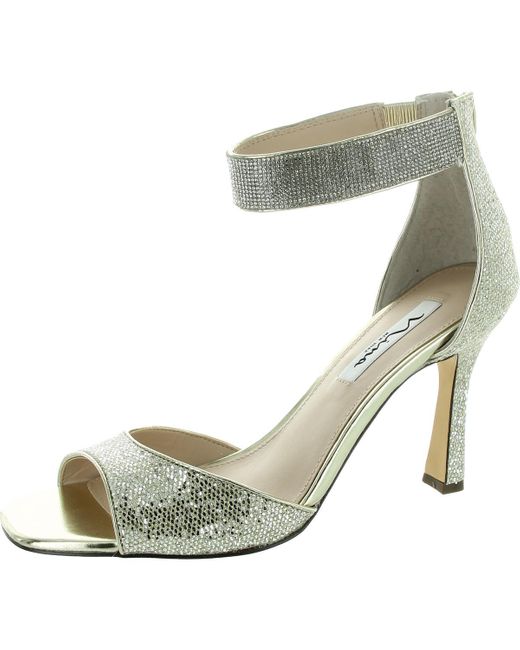 Nina Dezzie Embellished Metallic Heels in Natural | Lyst