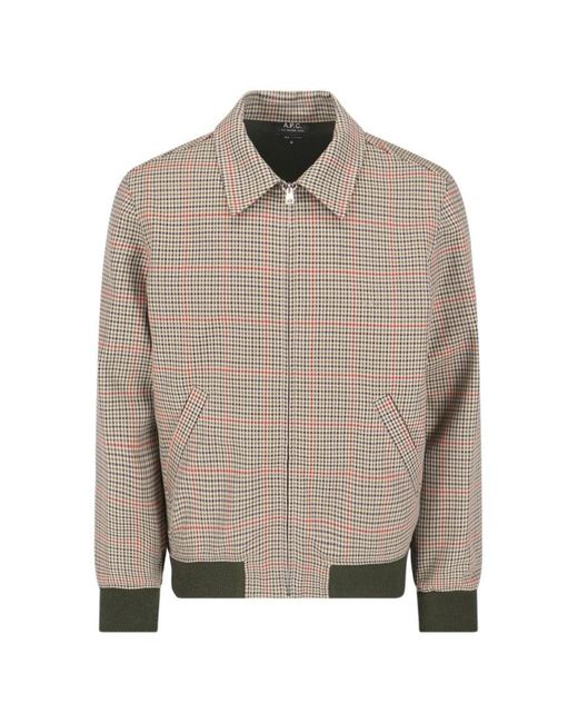 A.P.C. Cotton Jacket With Checkered Details in Gray for Men | Lyst