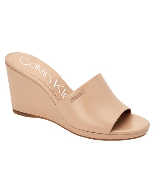 Calvin Klein Britta Leather Slip On Wedge Sandals In Natural Lyst
