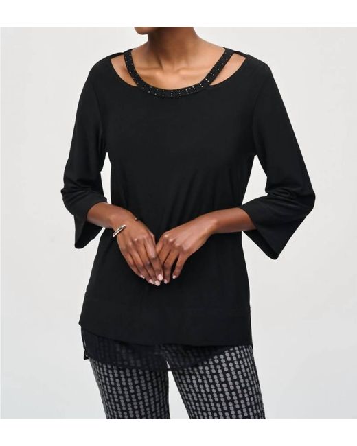Joseph Ribkoff Studded Cutout Neck Tunic in Black | Lyst