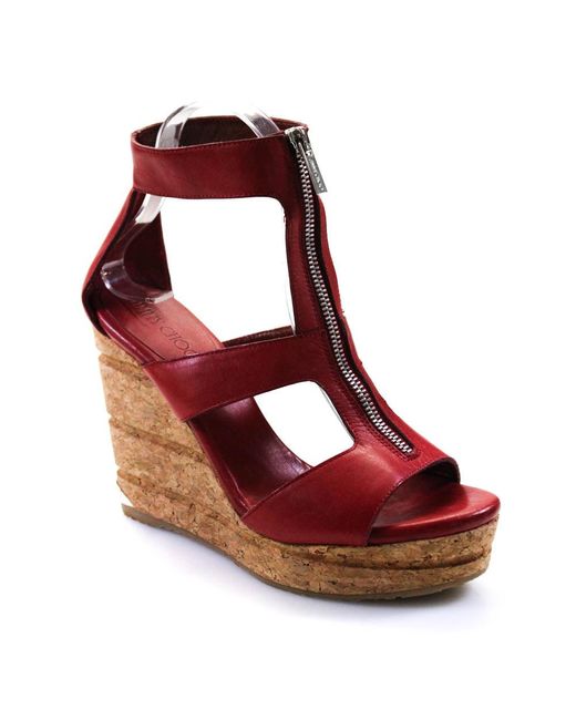 Jimmy Choo Strappy Zip Closure Cork Platform Wedge Sandals in Brown | Lyst