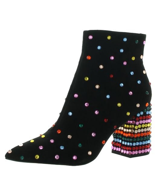 Betsey Johnson Kaydence Embellished Pointy Toe Ankle Boots in Black | Lyst