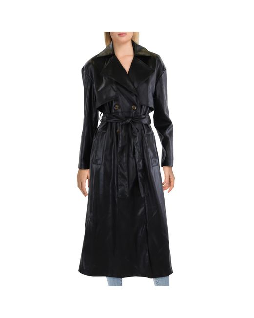 Blank NYC Faux Leather Long Trench Coat in Black | Lyst