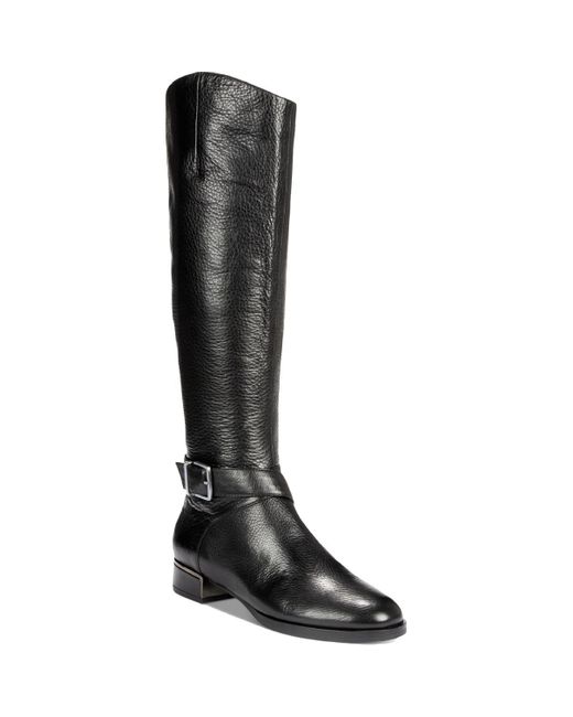 Kenneth Cole Branden Buckle Leather Knee-High Riding Boots in Black | Lyst