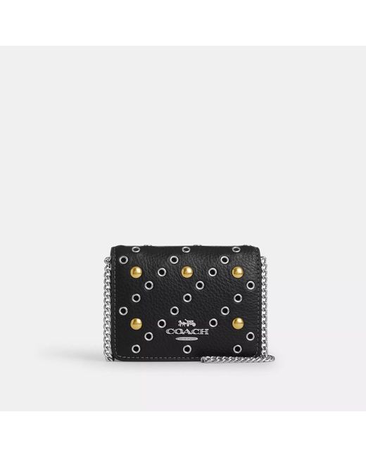 COACH Mini Wallet On A Chain With Rivets in Black | Lyst