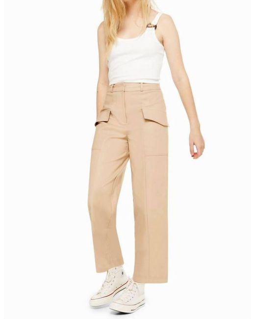 TOPSHOP High Rise Wide Leg Cropped Utility Pants in Natural | Lyst