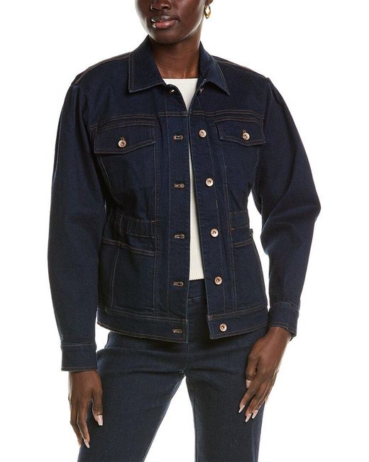 Anne Klein Shirred Denim Jacket in Blue | Lyst