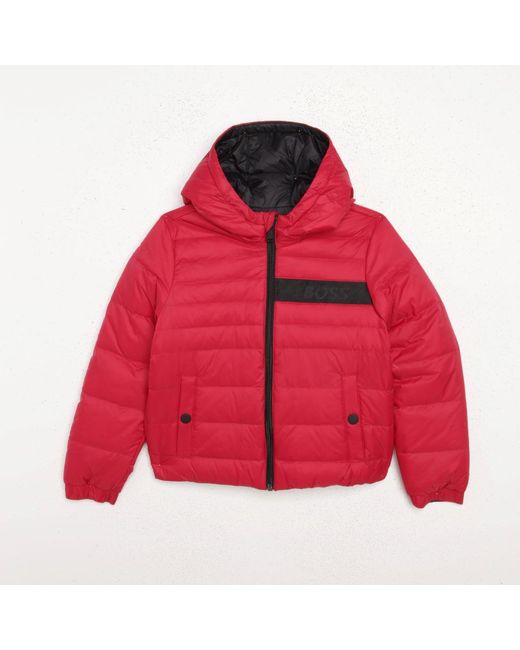 BOSS Reversible Hooded Puffer Jacket in Red for Men | Lyst