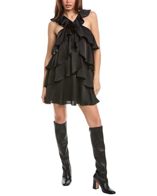 MILLY Lexi Satin Mini Dress in Black | Lyst