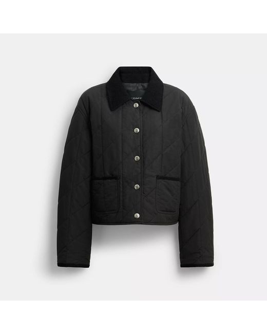 COACH Quilted Jacket With Corduroy Collar in Black | Lyst