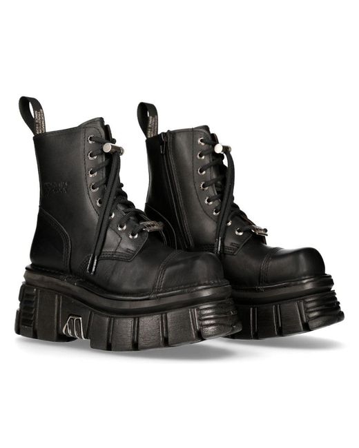 New Rock M-Newmili083-S21 Tower Combat Boots Leather in Black for Men ...