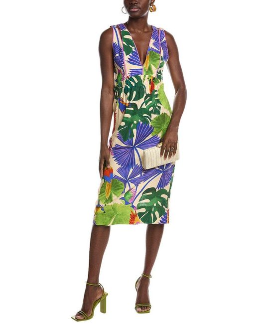 FARM Rio Macaw Jungle Sand Linen Midi Dress in Green | Lyst