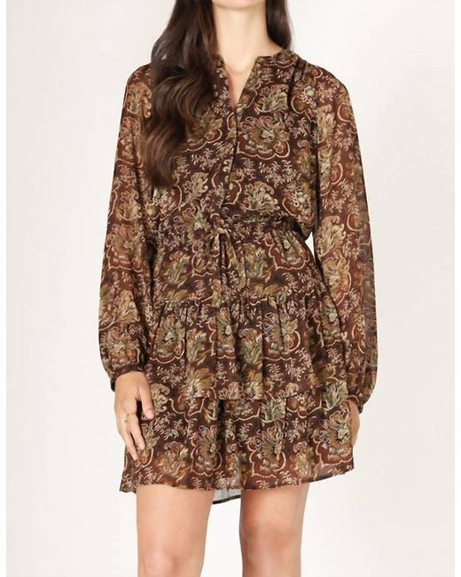 Dex Paisley Floral Tiered Mini Dress in Brown | Lyst