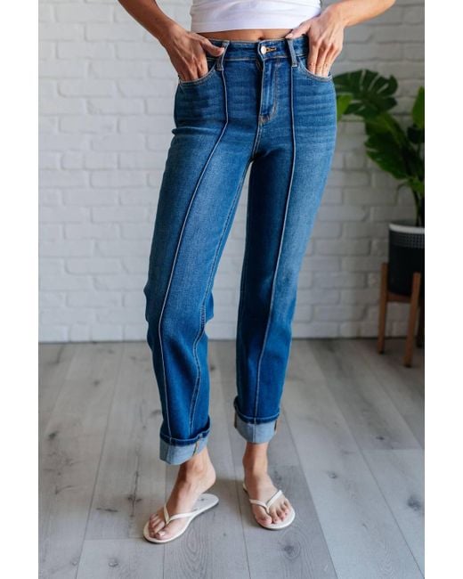 Judy Blue High Rise Center Seam Detail Straight Jean in Blue | Lyst