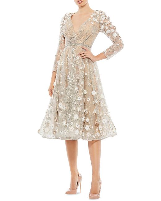 Mac Duggal Lace Embellished Cocktail And Party Dress in Natural | Lyst