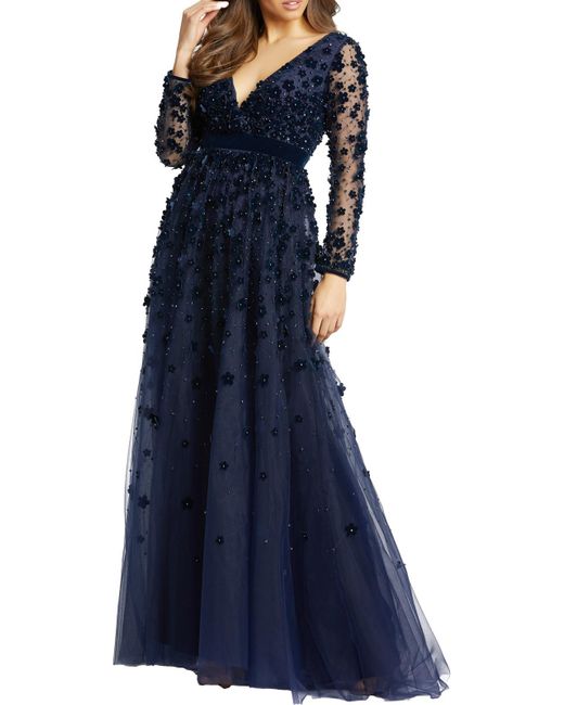 Mac Duggal Floral Applique Evening Dress In Blue Lyst