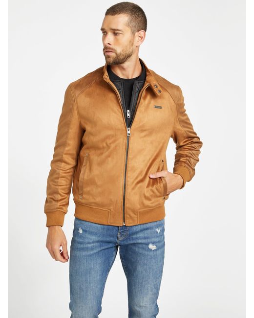 Guess Troy Faux-Suede Flight Jacket in Blue for Men | Lyst