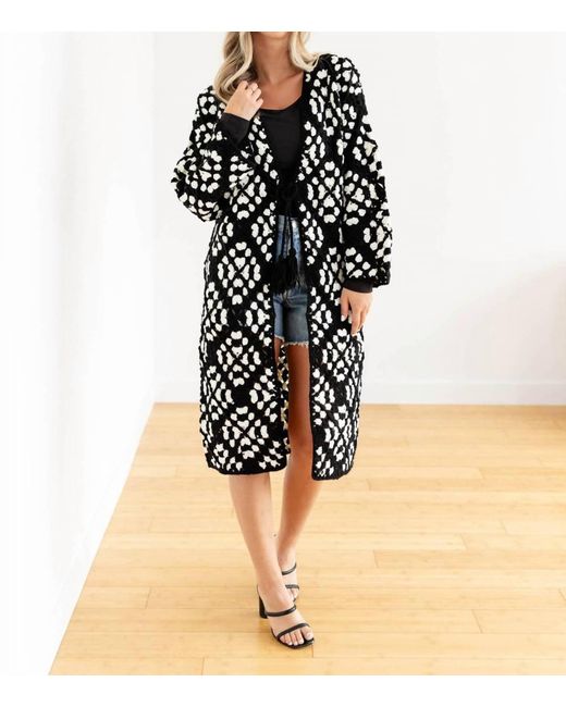 Elan Color Detailed Long Crochet Cardigan in Natural | Lyst