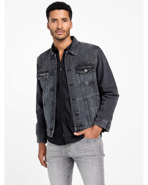 Guess Kelsey Embellished Denim Jacket in Gray for Men | Lyst