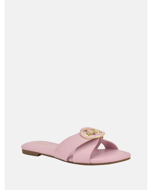 Guess Lydia Signature Slide Sandals in Pink | Lyst