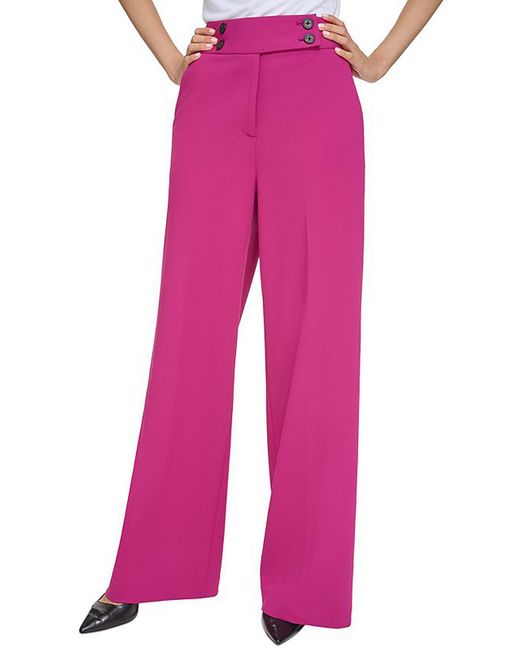 Calvin Klein Petites High Rise Work Wear Wide Leg Pants in Pink | Lyst
