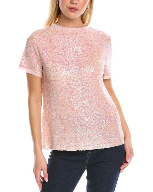 Anne Klein Sequin Mesh Top In Pink Lyst