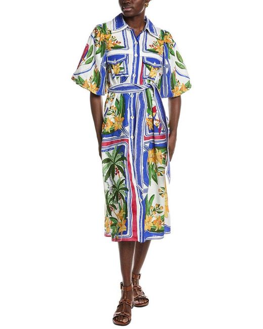 FARM Rio Tropical Destination Linen-Blend Midi Dress in Blue | Lyst
