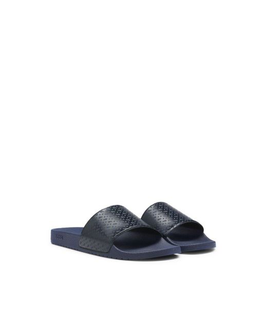 BOSS Italian-Made Slides With Monogram Strap in Blue for Men | Lyst