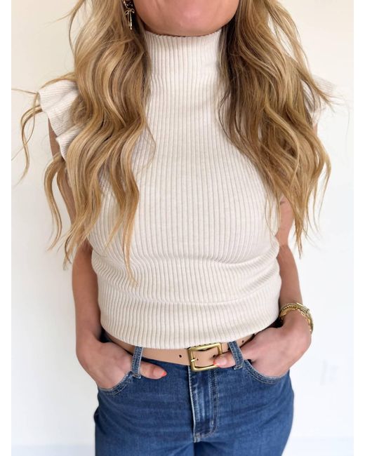 Sadie & Sage Zoya Ruffle Tank Mock Neck Sweater in Natural | Lyst