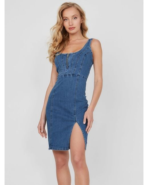 Guess Factory Eco Fleur Denim Dress In Blue Lyst