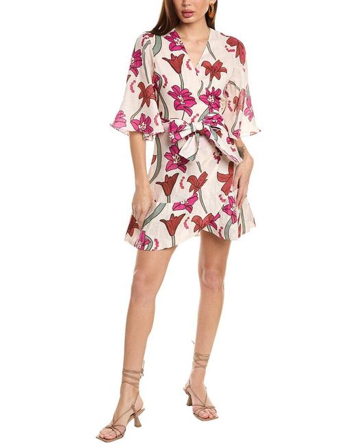 JUAN DE DIOS Teresita Linen Wrap Dress in Red | Lyst