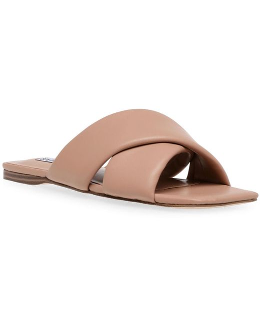Steve Madden Mayra Faux Leather Square Toe Slide Sandals in Brown | Lyst