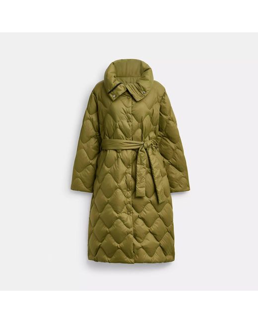 COACH Quilted Long Puffer in Green | Lyst
