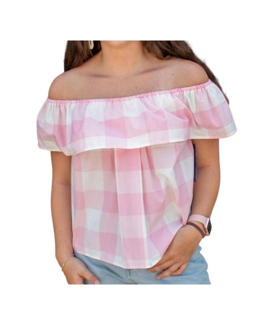 Lauren James Riley Gingham Ruffle Top in Pink | Lyst