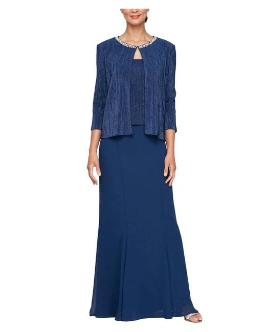 Alex Evenings Mother Of The Bride Dress With Embellished Jacket in Blue ...