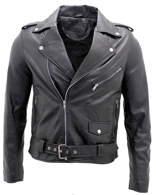 Infinity Leather Classic Brando Leather Biker Jacket-Antalya in Gray ...