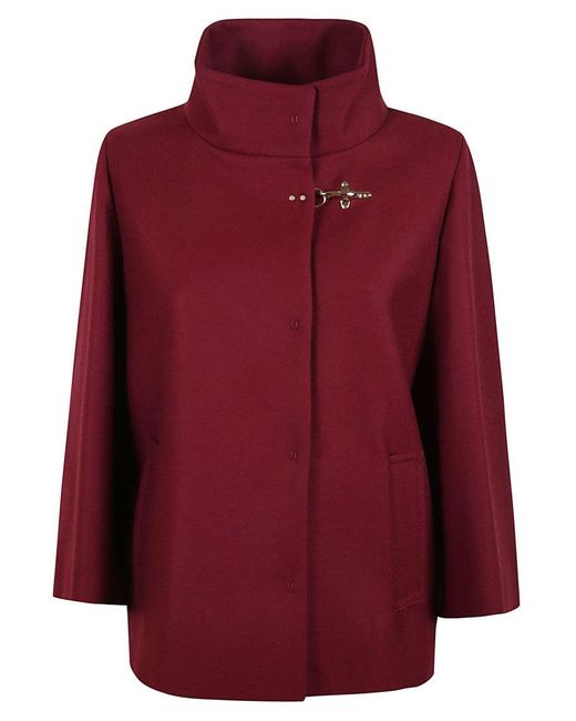 Fay Blood Jacket With Stand Collar And Iconic Hook Closure in Red | Lyst